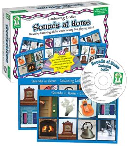 key education listening lotto: sounds at home, fun listening game for kids, auditory learning tool, preschool and early reading board game for classroom or homeschool, 1-12 players 5.5in. x 8.5in.