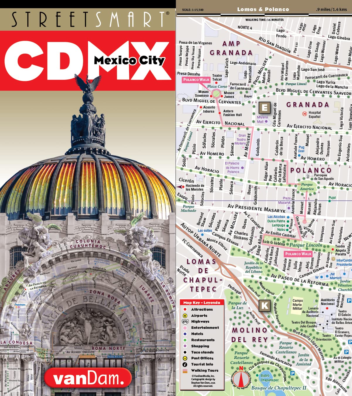 StreetSmart Mexico City Map by VanDam – Laminated City Center Street Map of CDMX w/all Attractions, Pre-hispanic Sites, Museums, Hotels, Restaurants, ... 2025 Edition (English and Spanish Edition)