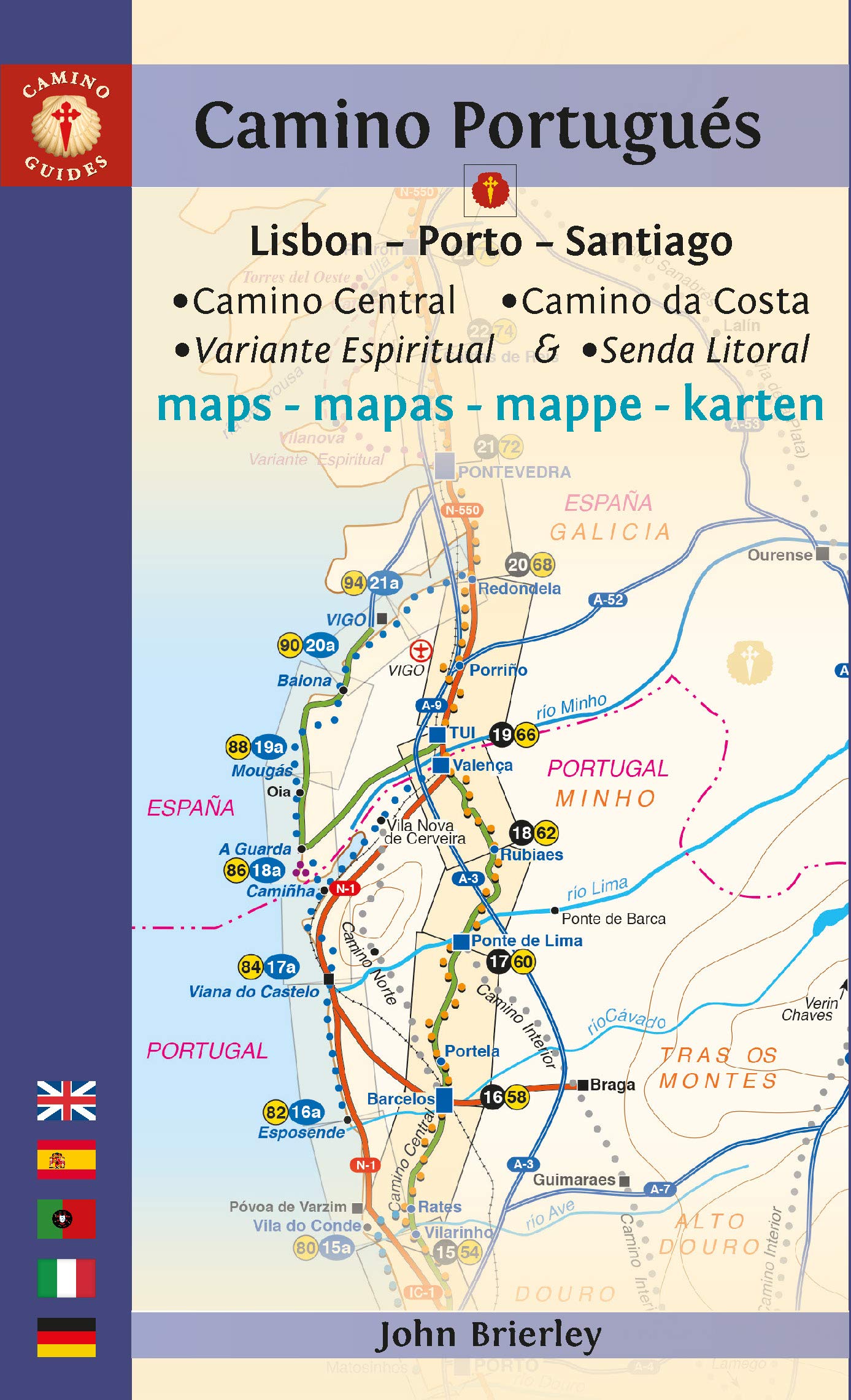 Camino Portugués Maps: Lisbon - Porto - Santiago / Camino Central, Camino de la Costa, Variente Espiritual & Senda Litoral (Camino Guides) (English and German Edition)