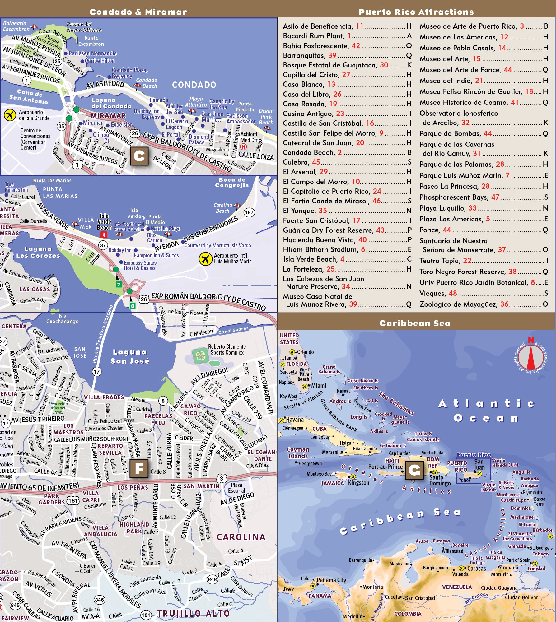 StreetSmart Puerto Rico by VanDam — Laminated pocket size Island Street & Freeway Map to Puerto Rico complete with all attractions, beaches, resorts, ... and shopping plus Old San Juan Detail Map