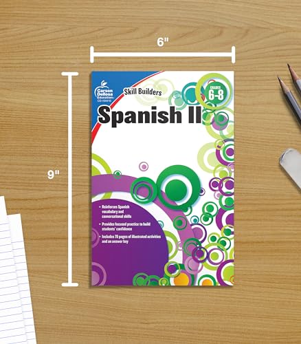 Carson Dellosa Skill Builders Level 2 Spanish Workbook for Kids Grades 6-8, Spanish Vocabulary Builder for Kids Ages 11-14, 6th– 8th Grade Spanish Workbook, Learn Spanish Parts of Speech, Time & More