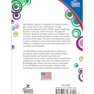 Carson Dellosa Skill Builders Grades K–5 Spanish Workbook for Kids, Spanish Vocabulary Builder for Kids Ages 5-11, Kindergarten―5th Grade Workbook, Learn Spanish Numbers, Alphabet, Vocabulary & More