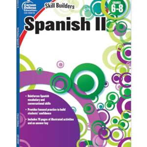 Carson Dellosa Skill Builders Level 2 Spanish Workbook for Kids Grades 6-8, Spanish Vocabulary Builder for Kids Ages 11-14, 6th– 8th Grade Spanish Workbook, Learn Spanish Parts of Speech, Time & More