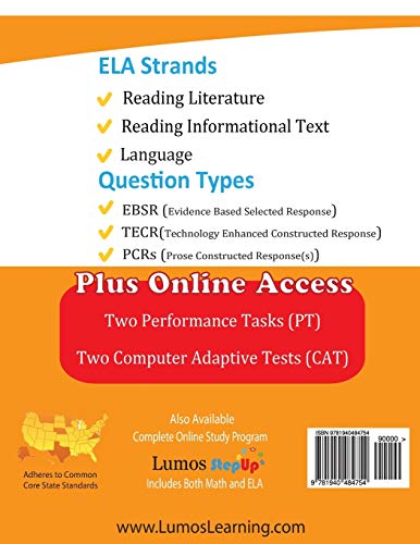 SBAC Test Prep: Grade 3 English Language Arts Literacy (ELA) Common Core Practice Book and Full-length Online Assessments: Smarter Balanced Study Guide (SBAC by Lumos Learning)