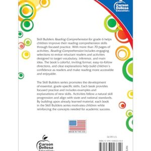 Carson Dellosa Skill Builders Reading Comprehension Grade 6 Workbook, Middle School Reading Passages and Vocabulary Builder for Kids Ages 11-12, 6th Grade Reading Comprehension Workbook