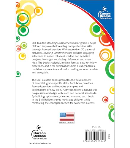 Carson Dellosa Skill Builders Reading Comprehension Grade 6 Workbook, Middle School Reading Passages and Vocabulary Builder for Kids Ages 11-12, 6th Grade Reading Comprehension Workbook