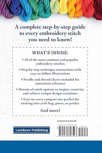 Hand Embroidery Stitches At-A-Glance: Carry-Along Reference Guide (Landauer) Pocket-Size Step-by-Step Illustrated How-To for 30 Favorite Stitches, plus Tips & Techniques and Needle & Thread Charts