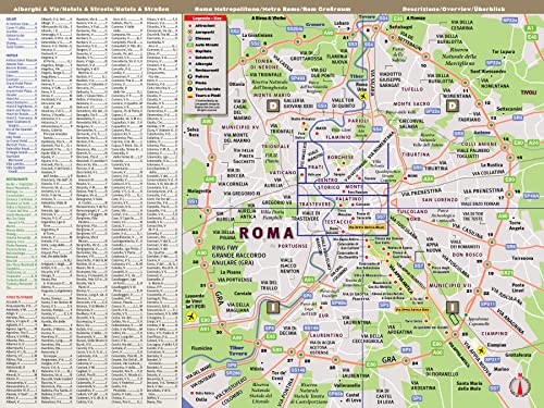 StreetSmart® Rome Map by VanDam –– Laminated, pocket sized City Center folding street and subway map to Rome, Italy with all attractions, museums, ... ... (English, Italian and German Edition)