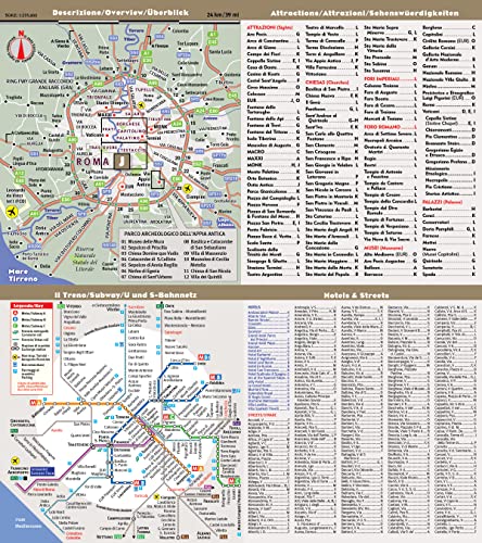 StreetSmart® Rome Map by VanDam –– Laminated, pocket sized City Center folding street and subway map to Rome, Italy with all attractions, museums, ... ... (English, Italian and German Edition)