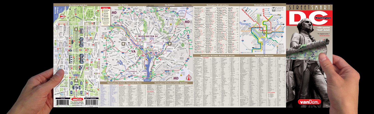 StreetSmart Washington DC by VanDam -- Laminated City Street pocket map with all museums, sights, monuments, government buildings and hotels plus Metro Map, 2021 Edition Map