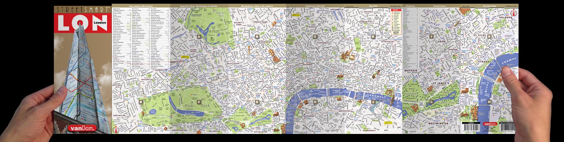 StreetSmart® London Map by VanDam - City Center Street Map of London, England - Laminated folding pocket size city travel and Tube map with all museums, attractions, hotels and sights; 2024 Edition