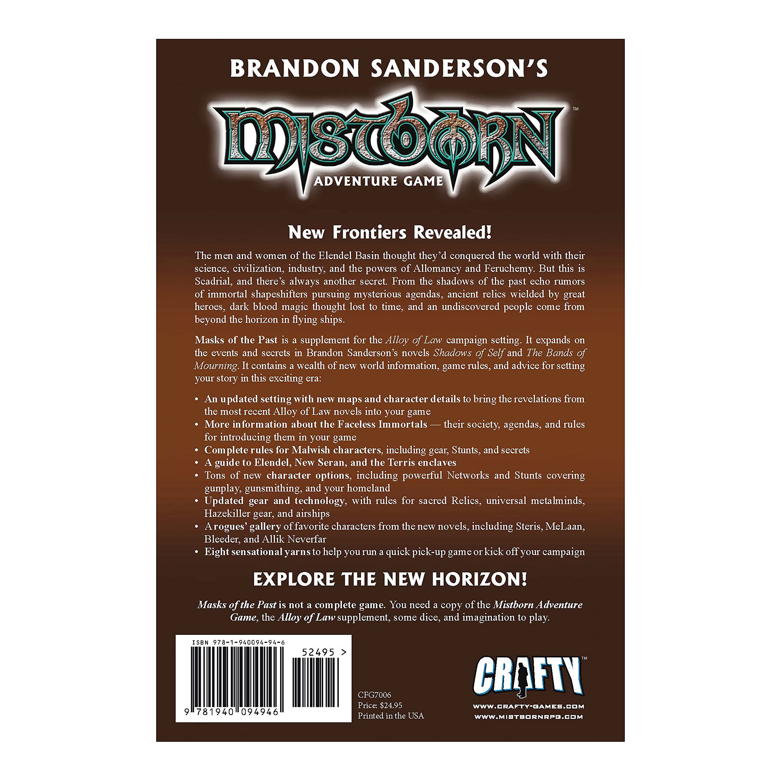 Mistborn: Alloy of Law: Masks of The Past by Crafty Games - Intrigue & Mystery RPG - 2-6 Players, 2+ Hours Gameplay, Ages 13+