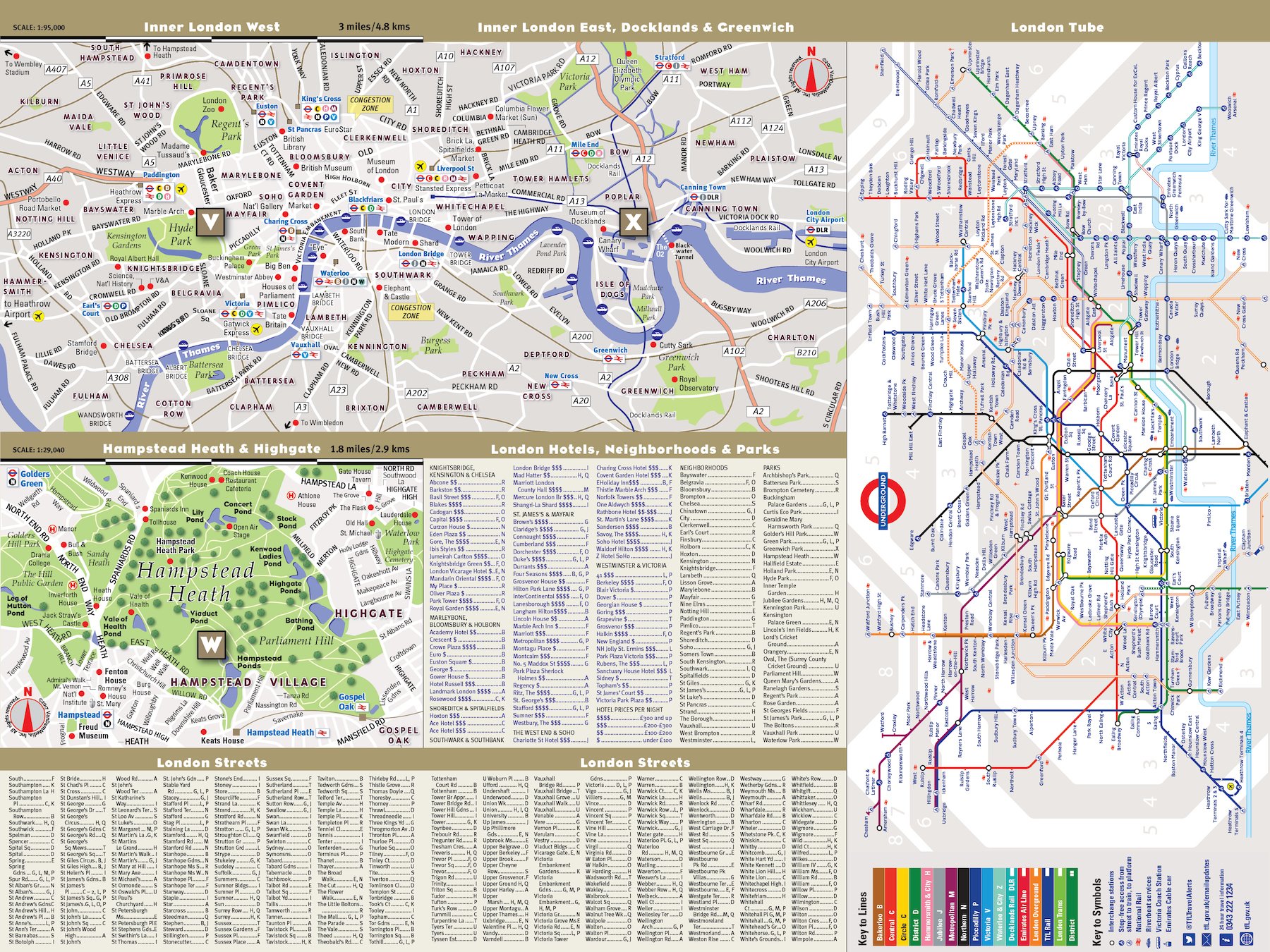 StreetSmart® London Map by VanDam - City Center Street Map of London, England - Laminated folding pocket size city travel and Tube map with all museums, attractions, hotels and sights; 2024 Edition