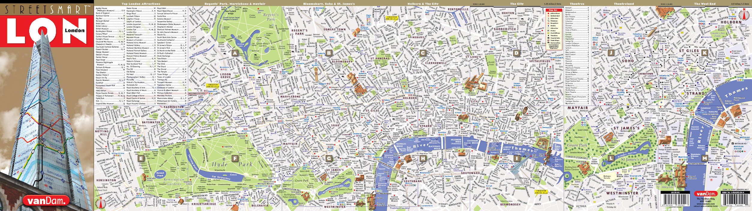 StreetSmart® London Map by VanDam - City Center Street Map of London, England - Laminated folding pocket size city travel and Tube map with all museums, attractions, hotels and sights; 2024 Edition