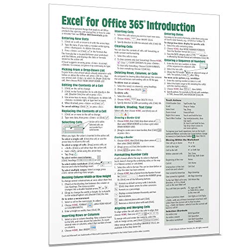 Excel for Microsoft 365 (Office 365) Introduction Quick Reference Guide - Windows Version (Cheat Sheet of Instructions, Tips & Shortcuts - Laminated Card)