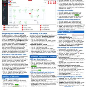 QuickBooks Online Quick Reference Training Card - Laminated Tutorial Guide Cheat Sheet (Instructions and Tips)