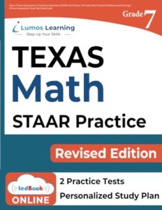 texas staar test prep: 7th grade math practice workbook and full-length online assessments: staar study guide (staar redesign by lumos learning)