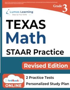 state of texas assessments of academic readiness (staar) test practice: 3rd grade math practice workbook and full-length online assessments: texas test study guide (staar redesign by lumos learning)