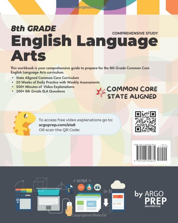 8th Grade Common Core ELA (English Language Arts): Daily Practice Workbook | 300+ Practice Questions and Video Explanations | Common Core State ... Standards Aligned (NGSS) ELA Workbooks)