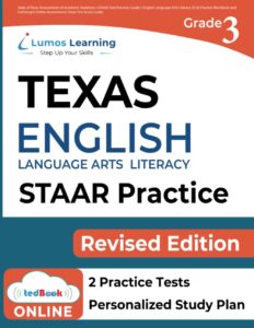 state of texas assessments of academic readiness (staar) test practice: grade 3 english language arts literacy (ela) practice workbook and full-length ... guide (staar redesign by lumos learning)