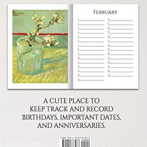 Birthday Calendar: Van Gogh Flowers Hardcover Monthly Daily Desk Diary Organizer for Birthdays, Important Dates, Anniversaries, Special Days