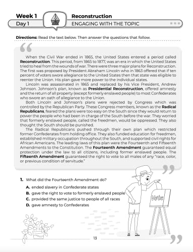 8th Grade Social Studies: Daily Practice Workbook | 20 Weeks of Fun Activities | History | Civic and Government | Geography | Economics | + Video Explanations for Each Question