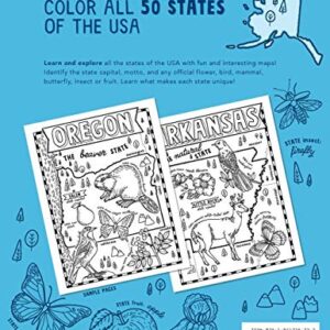 The United States of America Coloring Book: Fifty State Maps with Capitals and Symbols like Motto, Bird, Mammal, Flower, Insect, Butterfly or Fruit