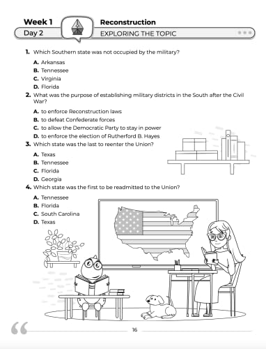 8th Grade Social Studies: Daily Practice Workbook | 20 Weeks of Fun Activities | History | Civic and Government | Geography | Economics | + Video Explanations for Each Question