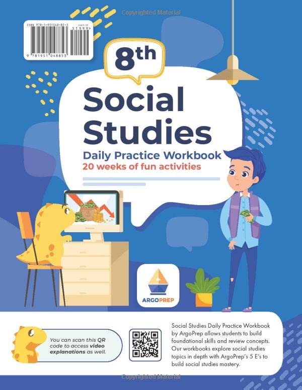 8th Grade Social Studies: Daily Practice Workbook | 20 Weeks of Fun Activities | History | Civic and Government | Geography | Economics | + Video Explanations for Each Question