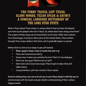 The Funny Travel List Texas - 103 Slang Words, Texas Speak, and Sayin's: A Comical Language Dictionary of the Lone Star State