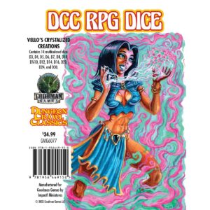 goodman games dcc rpg dice: vello's crystalized creations - 14 piece dice set, roleplaying game, dungeon crawl classics, goodman games, multicolored dice, tabletop gaming