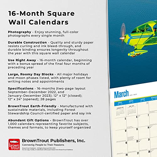 World of Flight EAA Airplanes | 2023 12 x 24 Inch Monthly Square Wall Calendar | BrownTrout | Aircraft Pilot Flying