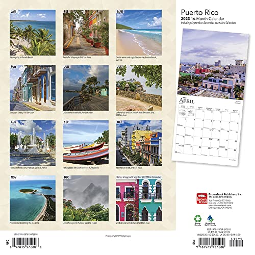 Puerto Rico | 2023 12 x 24 Inch Monthly Square Wall Calendar | BrownTrout | Travel Scenic Caribbean