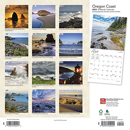 Oregon Coast | 2023 12 x 24 Inch Monthly Square Wall Calendar | Foil Stamped Cover | BrownTrout | USA United States of America Pacific West State Ocean Sea Nature