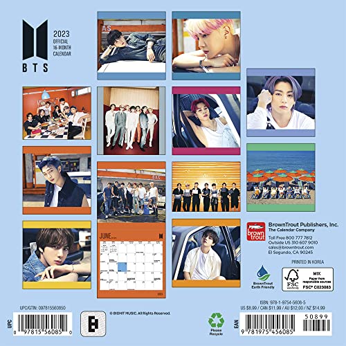 BTS OFFICIAL | 2023 7 x 14 Inch Monthly Mini Wall Calendar | BrownTrout | K-Pop Bangtan Boys Music