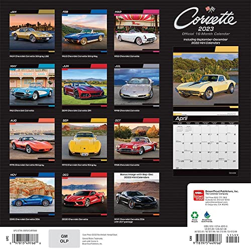 Corvette OFFICIAL | 2023 12 x 24 Inch Monthly Square Wall Calendar | BrownTrout | Chevrolet Motor Muscle Car