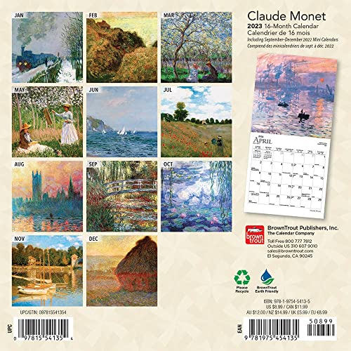 Claude Monet | 2023 7 x 14 Inch Monthly Mini Wall Calendar | English/French Bilingual | BrownTrout | Impressionist Artist Bilingual English and French Language