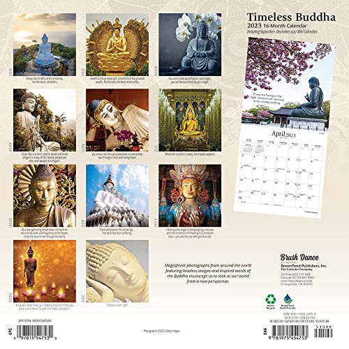 Timeless Buddha | 2023 12 x 24 Inch Monthly Square Wall Calendar | Brush Dance | Inspiration Thailand Peace