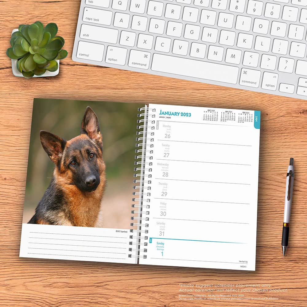 German Shepherds | 2023 6 x 7.75 Inch Spiral-Bound Wire-O Weekly Engagement Planner Calendar | New Full-Color Image Every Week | BrownTrout | Animals Dog Breeds Pets