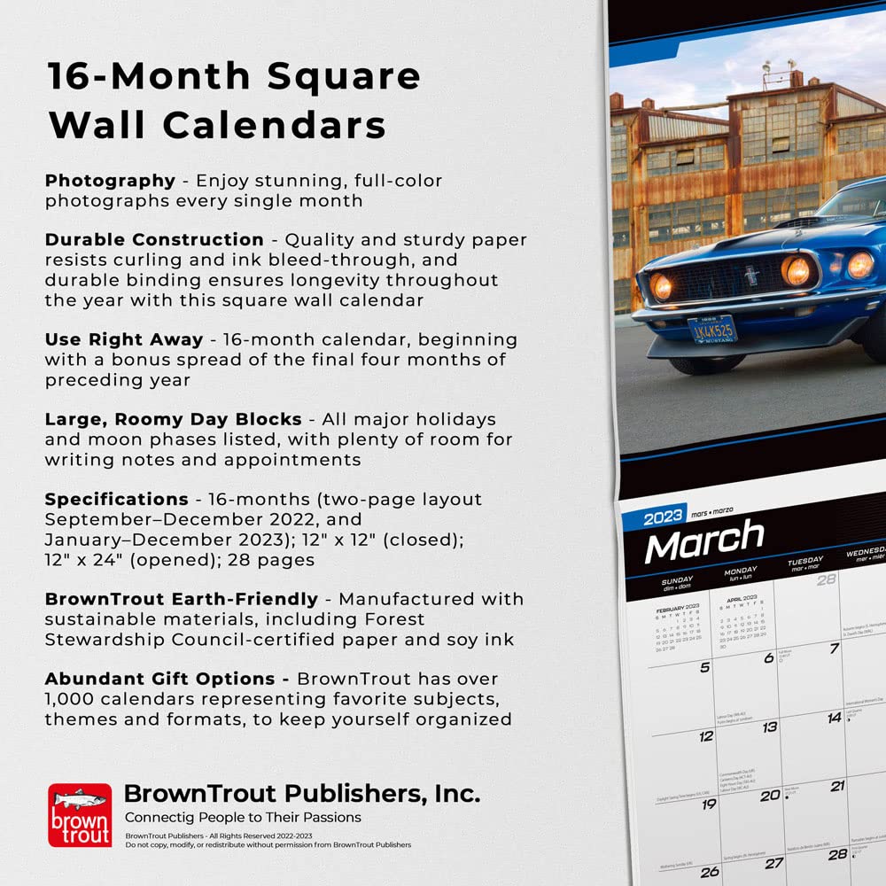 American Muscle Cars OFFICIAL | 2023 12 x 24 Inch Monthly Square Wall Calendar | Foil Stamped Cover | BrownTrout | USA Motor Ford Chevrolet Chrysler Oldsmobile Pontiac