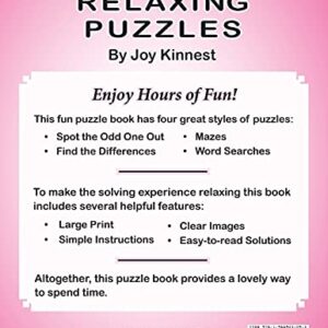 Easy Relaxing Puzzles: Includes Spot the Odd One Out, Mazes, Word Searches and Find the Differences