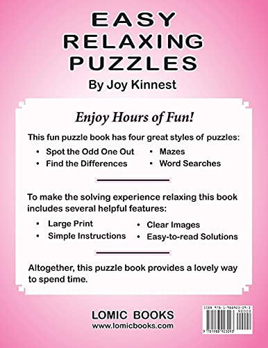 Easy Relaxing Puzzles: Includes Spot the Odd One Out, Mazes, Word Searches and Find the Differences