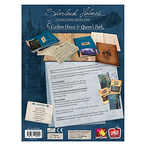 Sherlock Holmes Consulting Detective - Carlton House & Queen's Park Board Game - Captivating Mystery Game for Kids & Adults, Ages 14+, 1-8 Players, 90 Min Playtime, Made by Space Cowboys