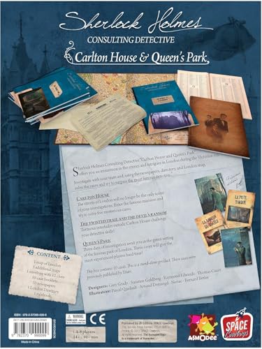 Sherlock Holmes Consulting Detective - Carlton House & Queen's Park Board Game - Captivating Mystery Game for Kids & Adults, Ages 14+, 1-8 Players, 90 Min Playtime, Made by Space Cowboys