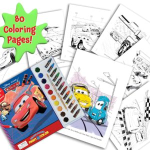 Disney / Pixar Cars Deluxe Poster Paint & Color - Coloring Book for kids, 80 illustrations, 10 watercolor paints, 12 crayons, 1 paint brush