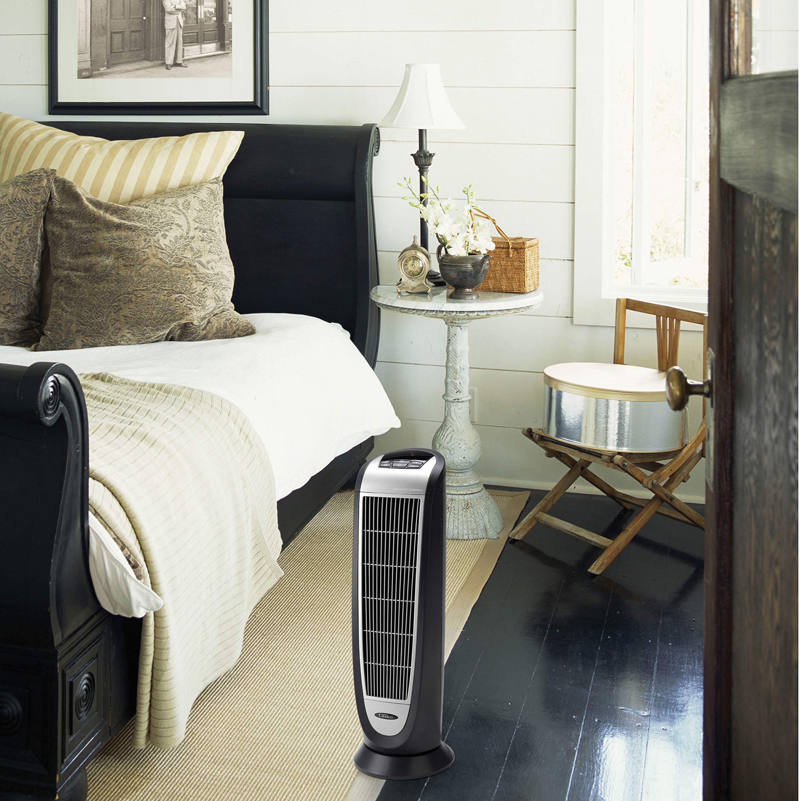 Lasko Portable Electric 1500 Watt Room Oscillating Ceramic Tower Space Heater with Remote, Adjustable Thermostat, Digital Controls, and Timer, Black