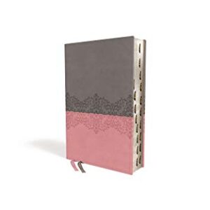 NIV, Life Application Study Bible, Third Edition, Large Print, Leathersoft, Gray/Pink, Red Letter, Thumb Indexed