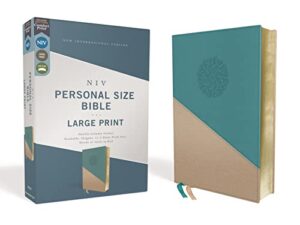 niv, personal size bible, large print, leathersoft, teal/gold, red letter, comfort print