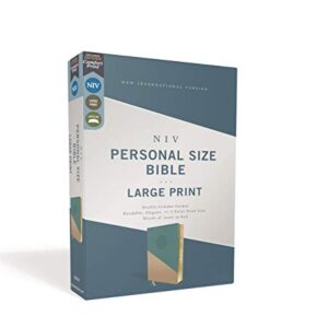 NIV, Personal Size Bible, Large Print, Leathersoft, Teal/Gold, Red Letter, Comfort Print