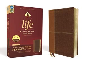 niv, life application study bible, third edition, personal size, leathersoft, brown, red letter